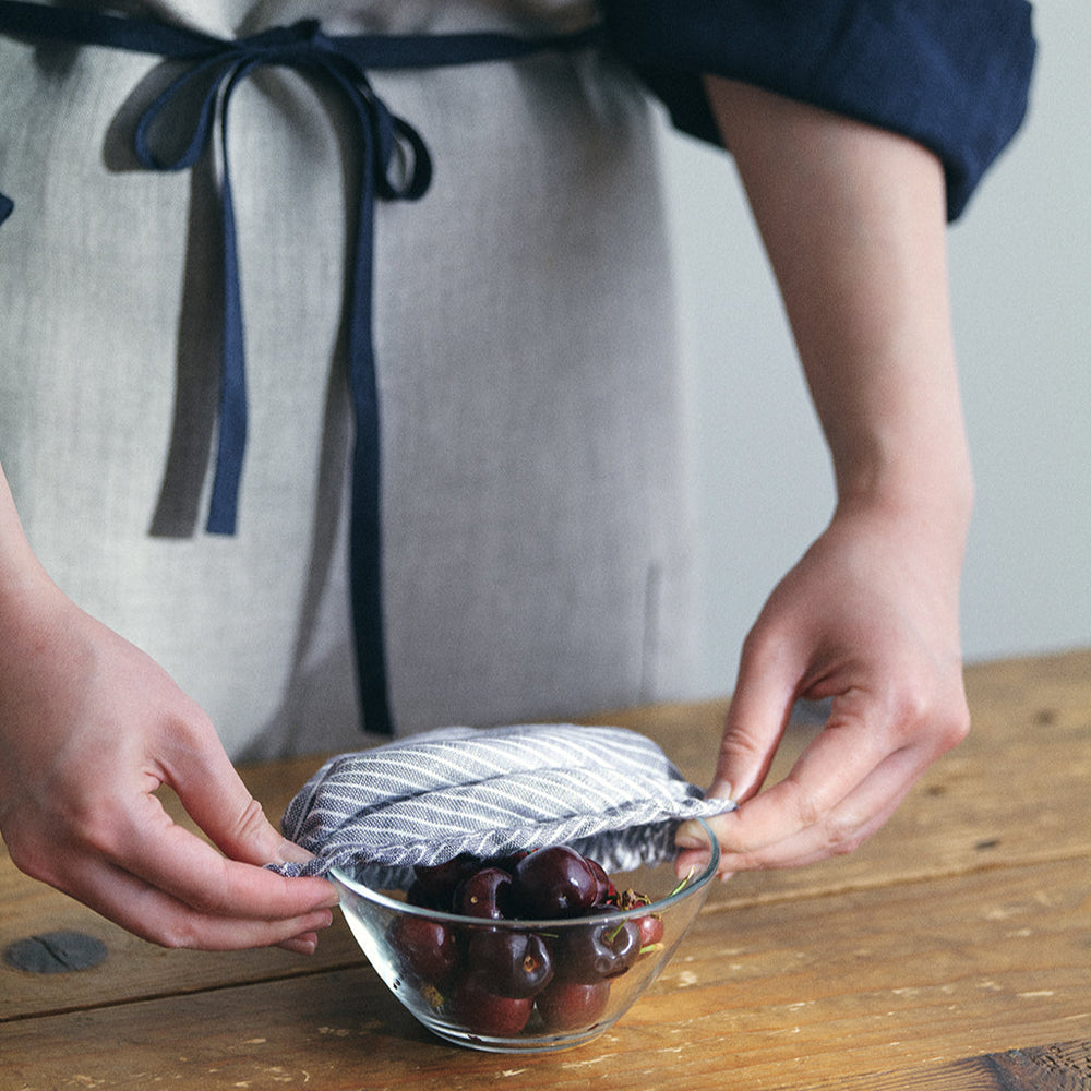 Fog Linen Work Bowl Cover Set 3: Grey White Stripe: Official Stockist