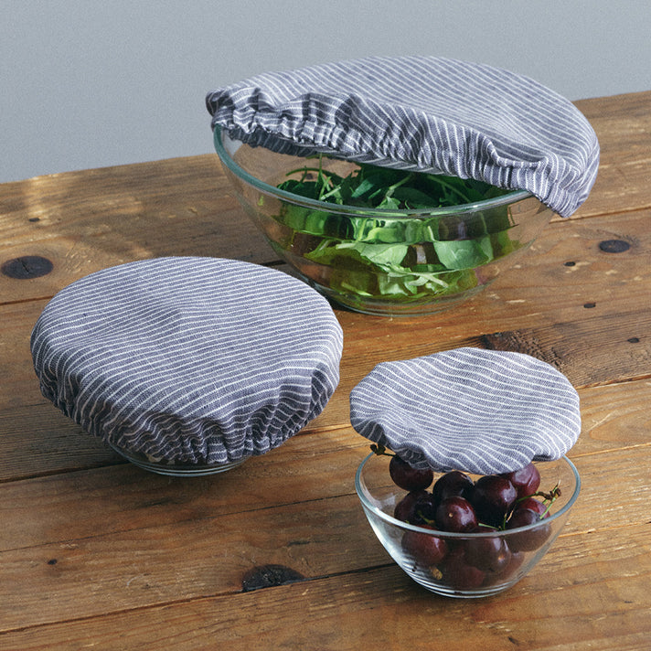 Fog Linen Work Bowl Cover Set 3: Grey White Stripe: Official Stockist